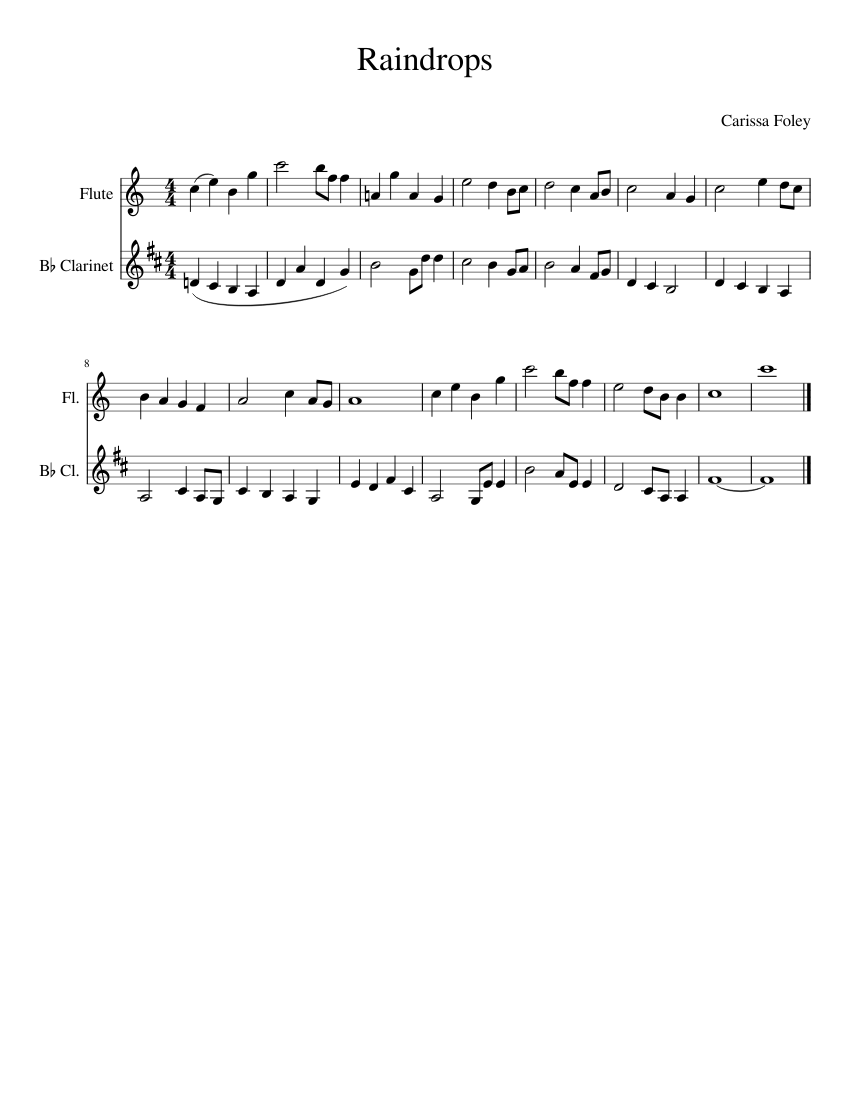 Raindrops Sheet music for Flute, Clarinet in b-flat (Woodwind Duet ...