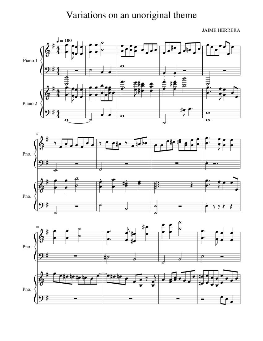 Variations on an unoriginal theme Sheet music for Piano (Piano Duo ...