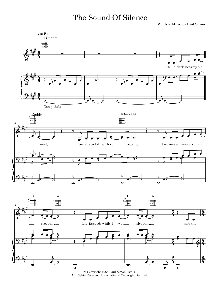 the sound of silence Sheet music for Piano, Vocals by Simon & Garfunkel ...