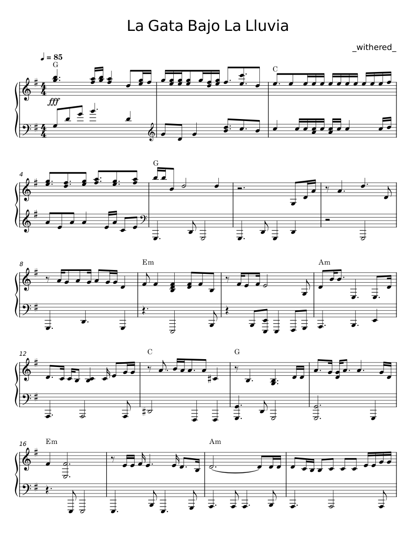 La Gata Bajo La Lluvia Sheet Music with Chords for Piano (Solo ...