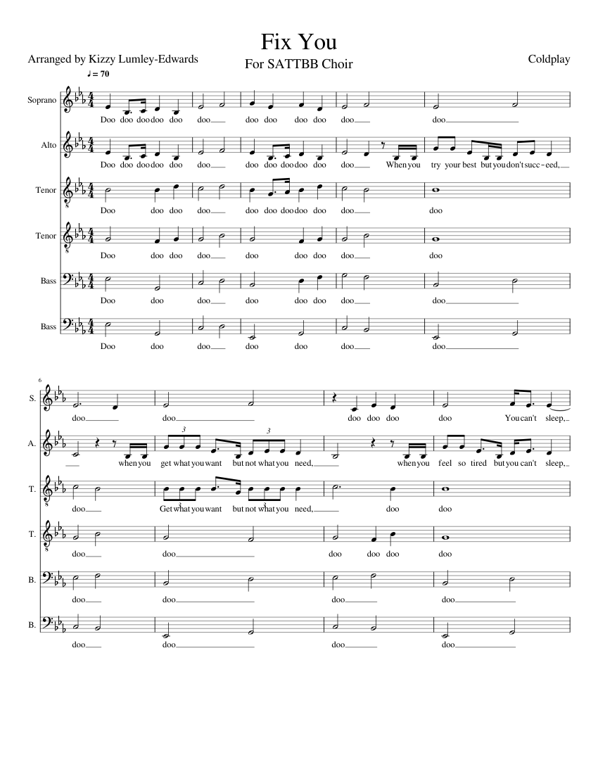 Fix You Sheet music for Soprano, Alto, Tenor, Bass voice (Choral ...