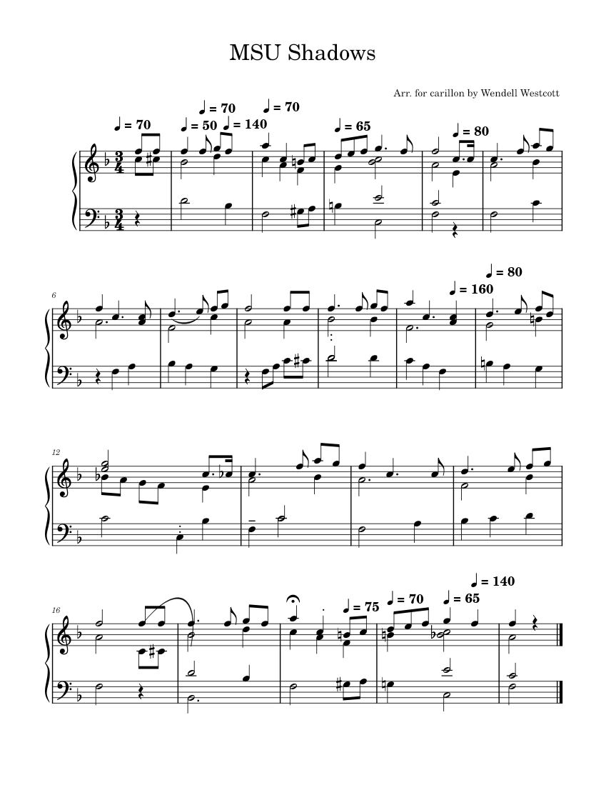 MSU Shadows Arr. for carillon by Wendell Westcott Sheet Music for Piano ...