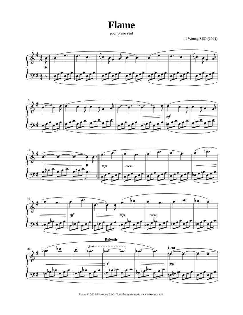Flame Sheet music for Piano (Solo) | Musescore.com