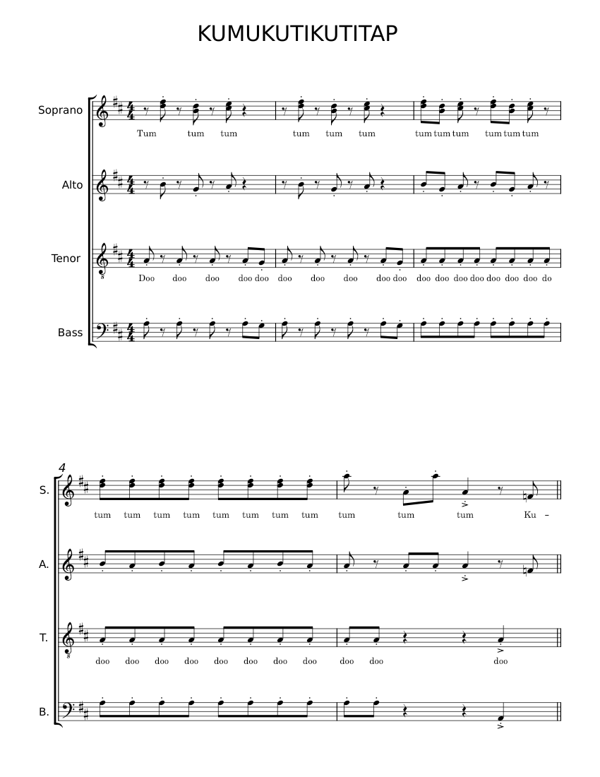KUMUKUTIKUTITAP Sheet Music for Bass guitar, Synthesizer (Mixed Quartet ...