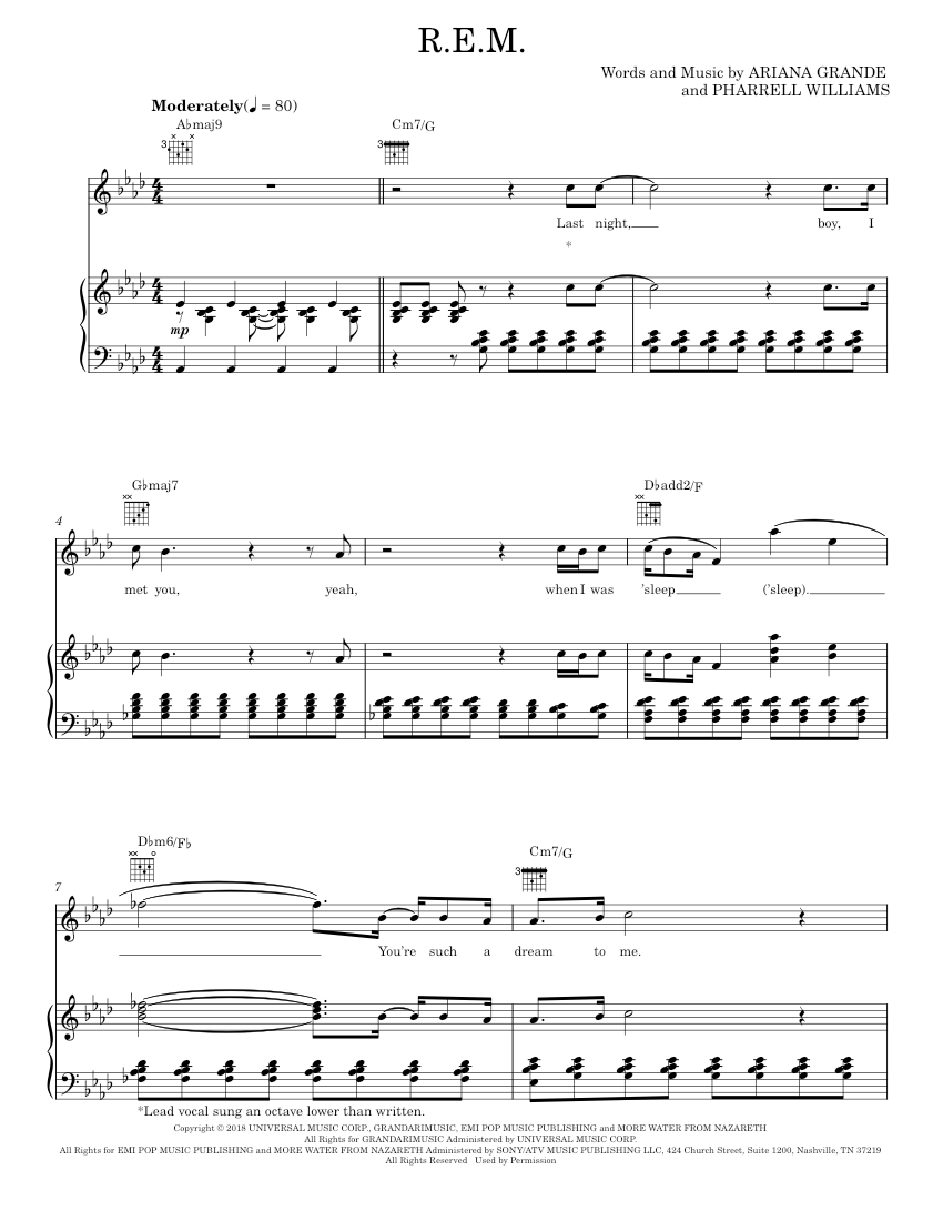 Play Official version of R.E.M. Sheet Music by Ariana Grande for Piano ...
