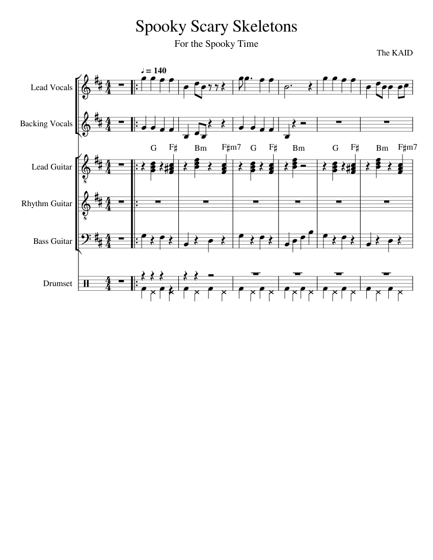 Spooky Scary Skeletons Sheet music for Vocals, Guitar, Bass guitar ...