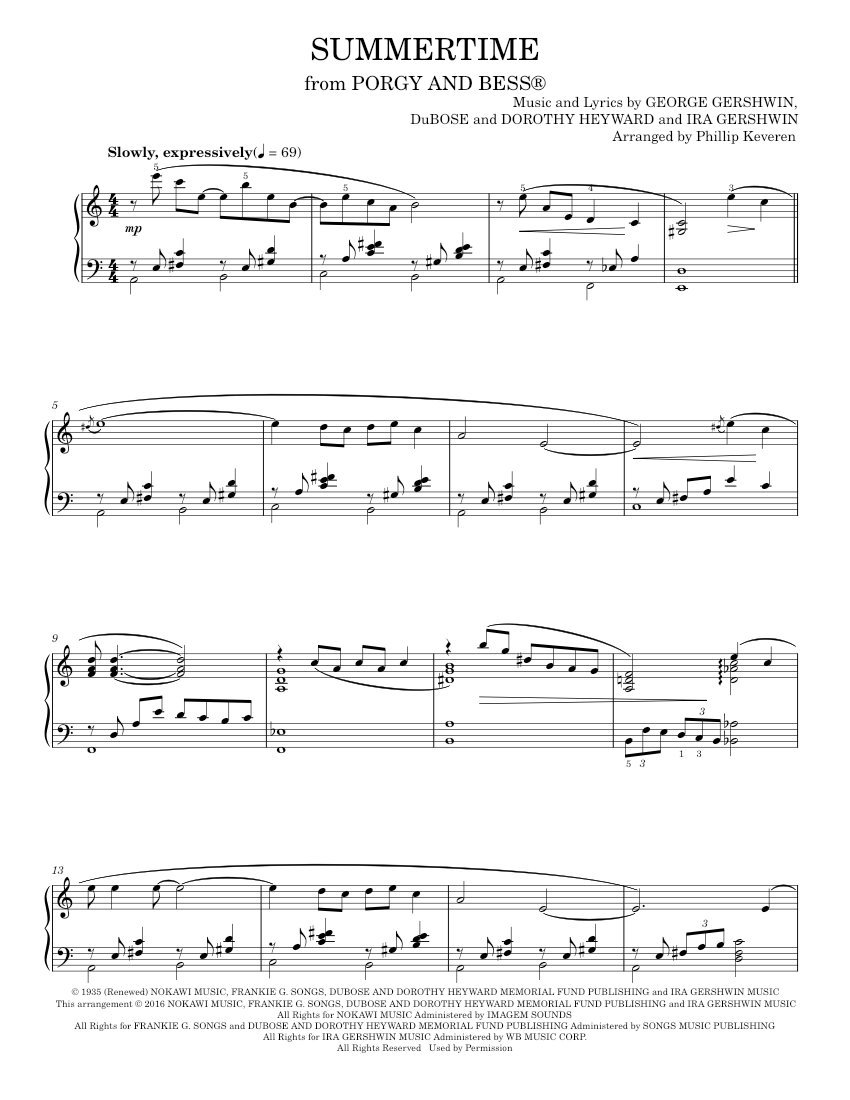 Play Official version of Summertime (arr. Phillip Keveren) sheet music by George Gershwin for ...