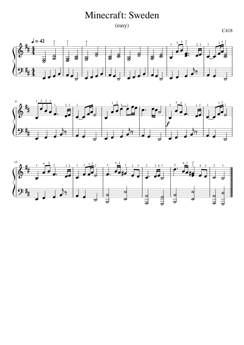 Minecraft: Sweden - C418 Sheet music for Piano (Solo) Easy | Musescore.com