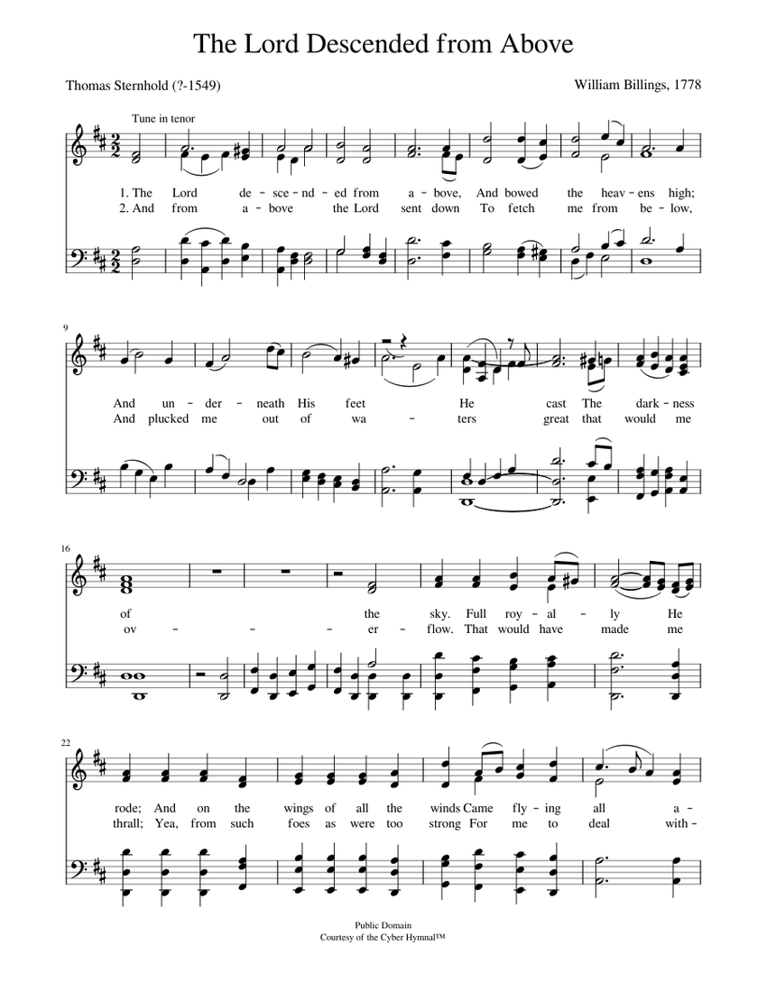 The lord descended from above - William Billings Sheet music for Piano ...