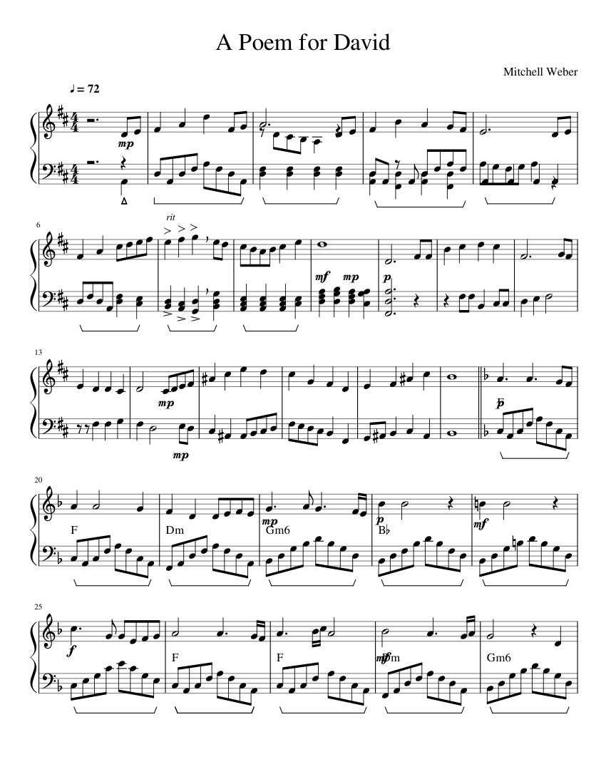 A Song for David Sheet music for Piano (Solo) | Musescore.com