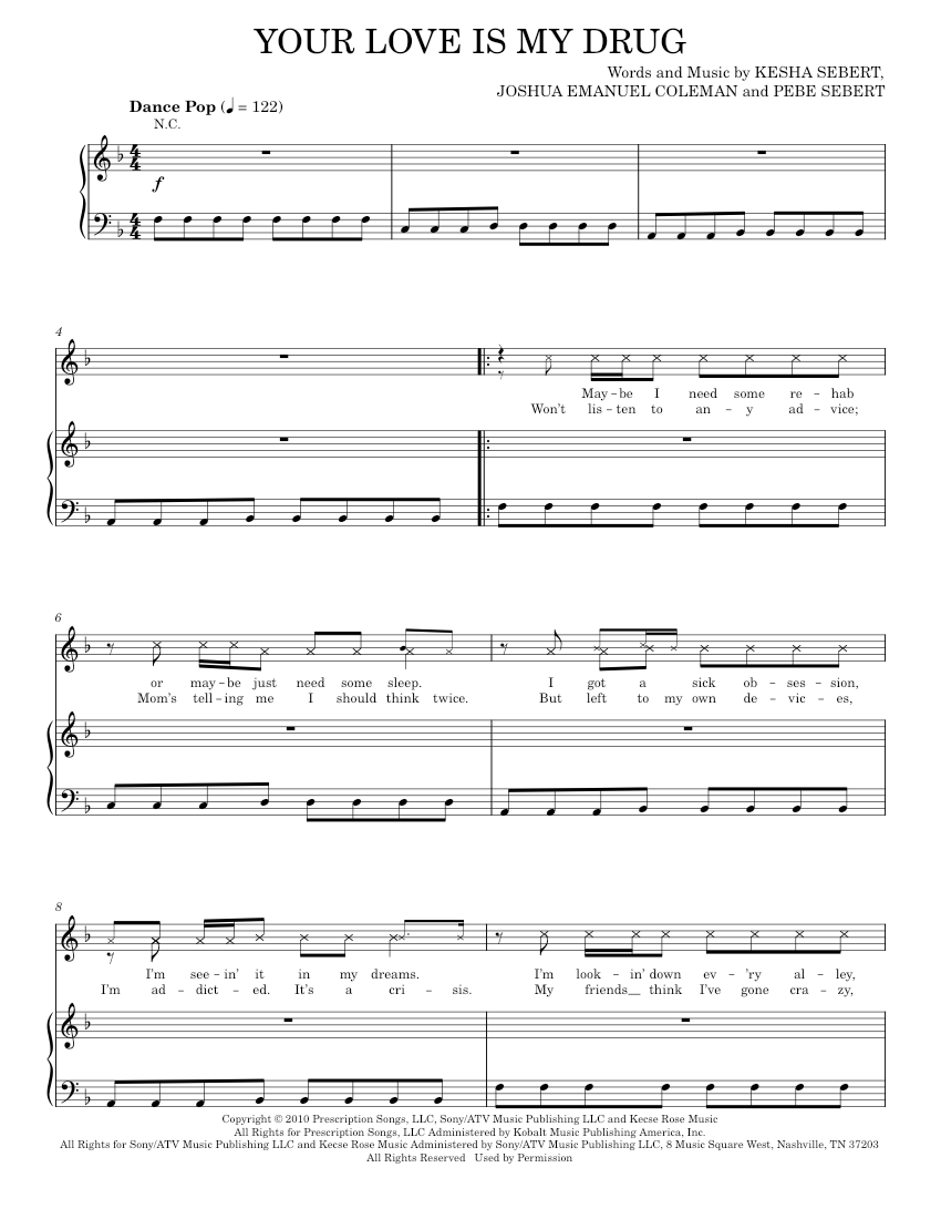 Your Love Is My Drug Sheet music for Piano, Vocals by Pitbull Featuring ...