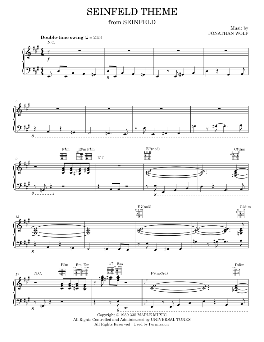 Seinfeld Theme Sheet music for Piano: Music Notes