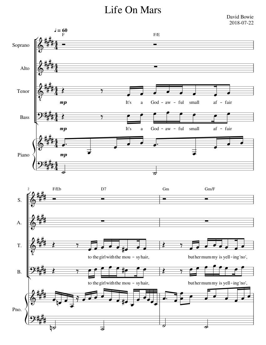 Life On Mars Sheet music for Piano, Soprano, Alto, Tenor & more ...