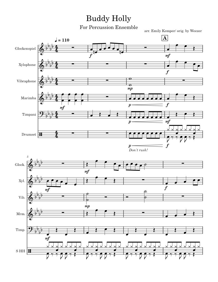 Buddy Holly - Weezer (for Percussion Ensemble) Sheet Music for Timpani ...