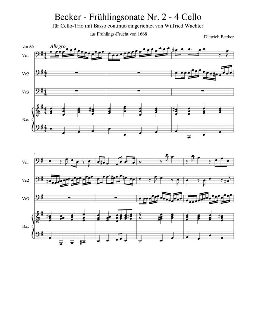 Becker - Frühlingsonate Nr. 2 - 4 Cello Sheet music for Harpsichord ...