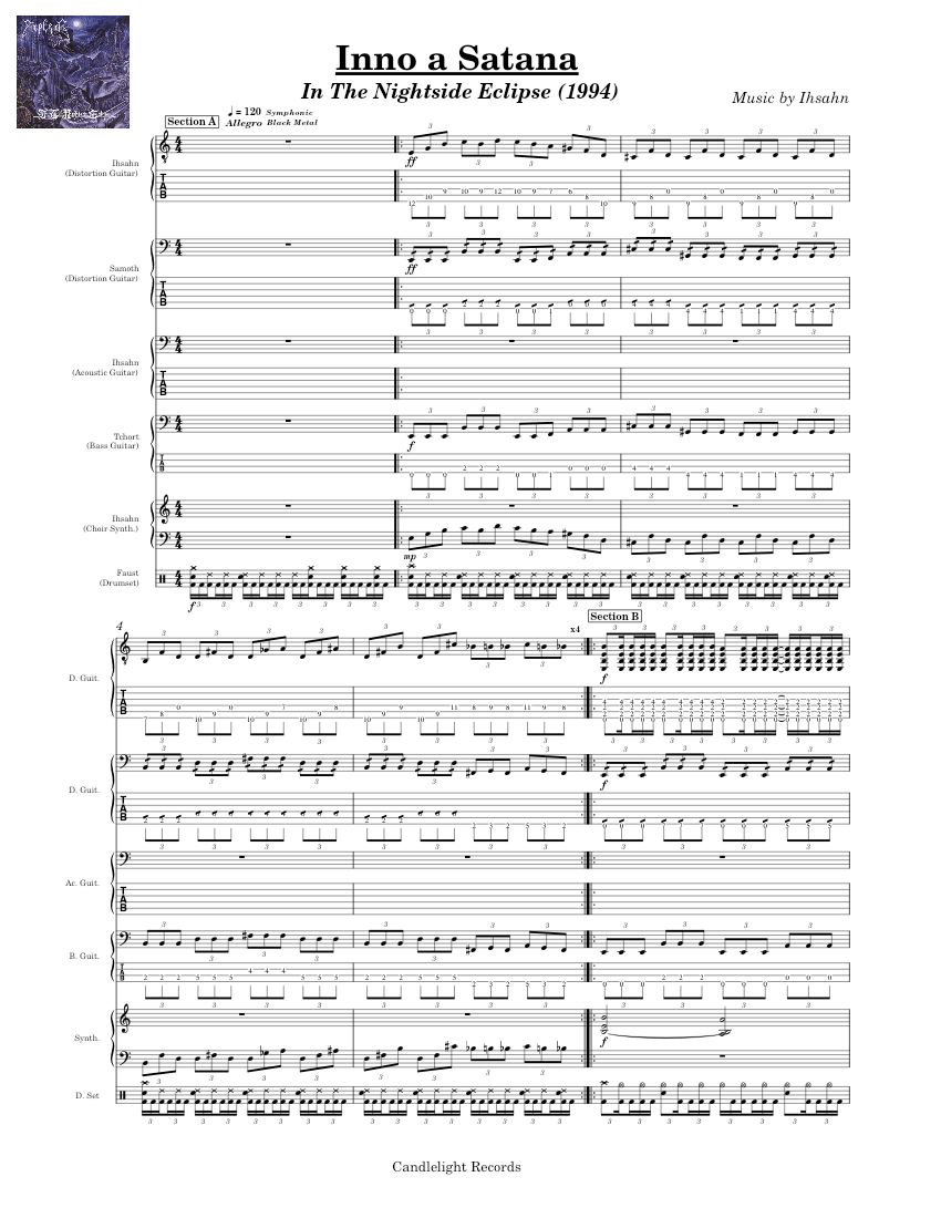 Inno a satana – Emperor Tab and Sheet Music Sheet music for Guitar, Bass guitar, Drum group ...