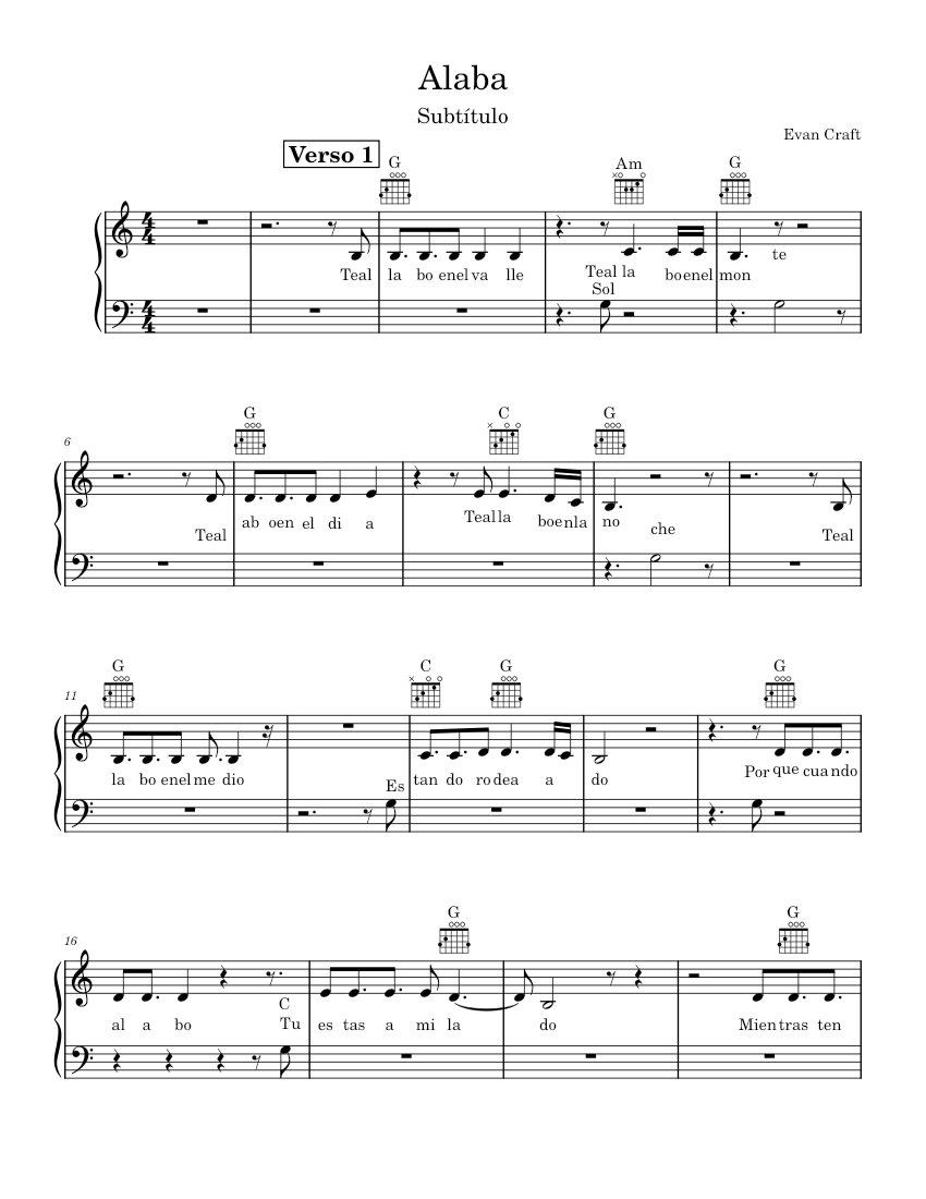 Alaba | letra y acordes | Evan Craft feat Intimidad Worship Sheet Music ...