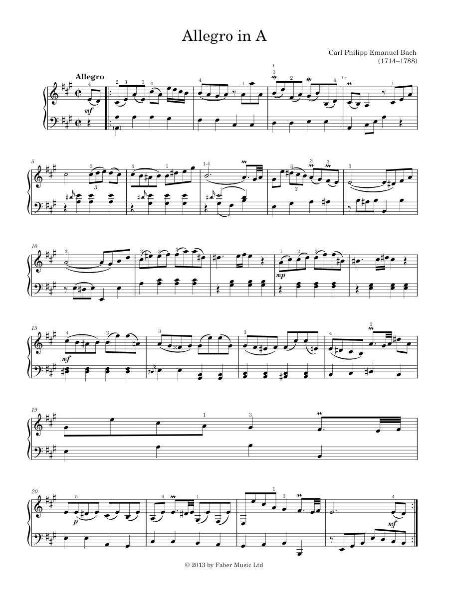 Play Official version of Allegro in A sheet music by Carl Philipp ...