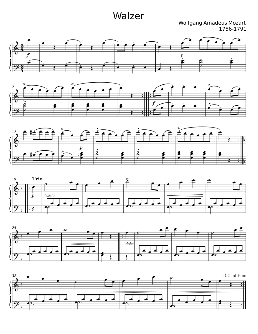 Walzer - Wolfgang Amadeus Mozart Sheet music for Piano (Solo) Easy | Musescore.com