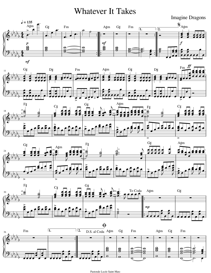 Imagine Dragons - Whatever It Takes - Piano Sheet music for Piano (Solo ...