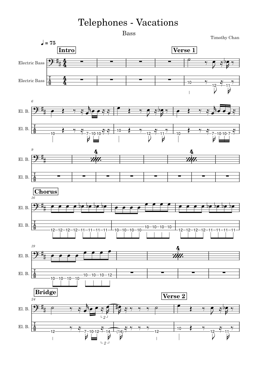 Telephones – VACATIONS Telephones - Vacations Sheet music for Bass ...