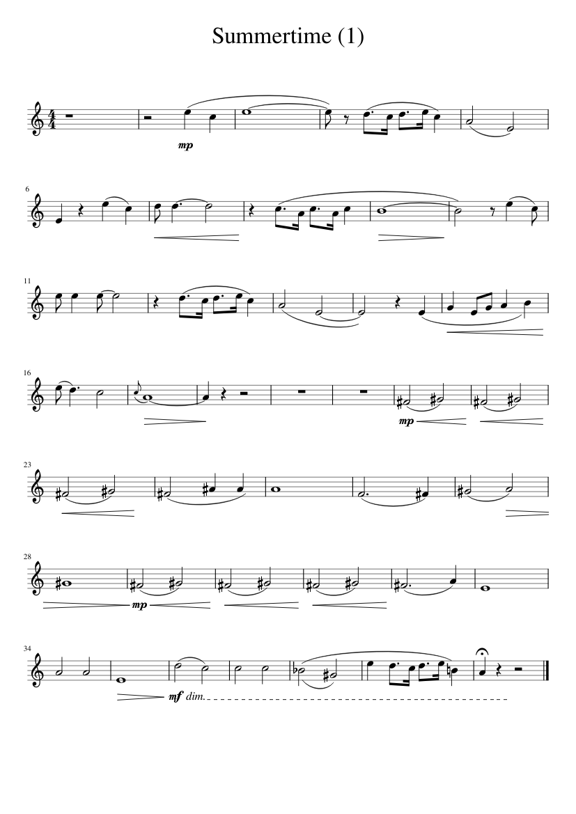 Summertime 1 Sheet music for Saxophone tenor (Solo) | Musescore.com