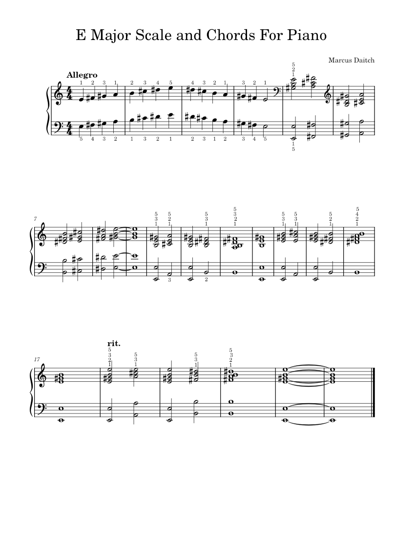 E Major Scale and Chords For Piano Sheet music for Piano (Solo ...