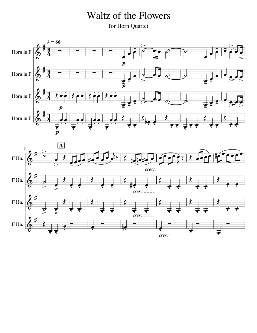 Waltz of the Flowers for Horn Quartet Sheet music for French horn (Brass Quartet) | Musescore.com