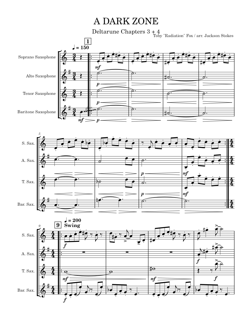 A DARK ZONE - Saxophone Quartet - Toby Fox Sheet Music for Saxophone ...
