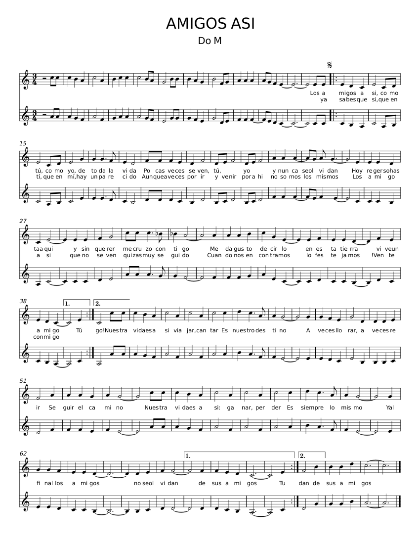 AMIGOS ASI Sheet music for Synthesizer (Mixed Duet) | Musescore.com