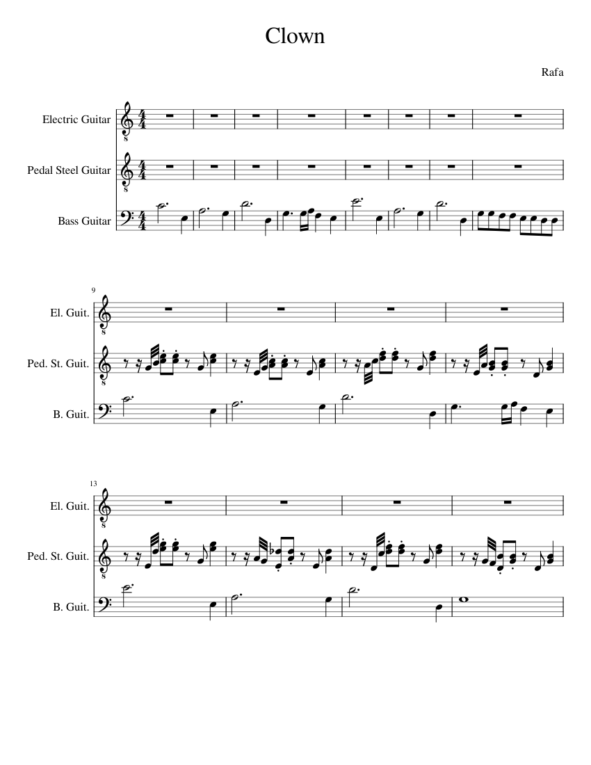 Clown Sheet music for Guitar, Bass guitar (Mixed Trio) | Musescore.com