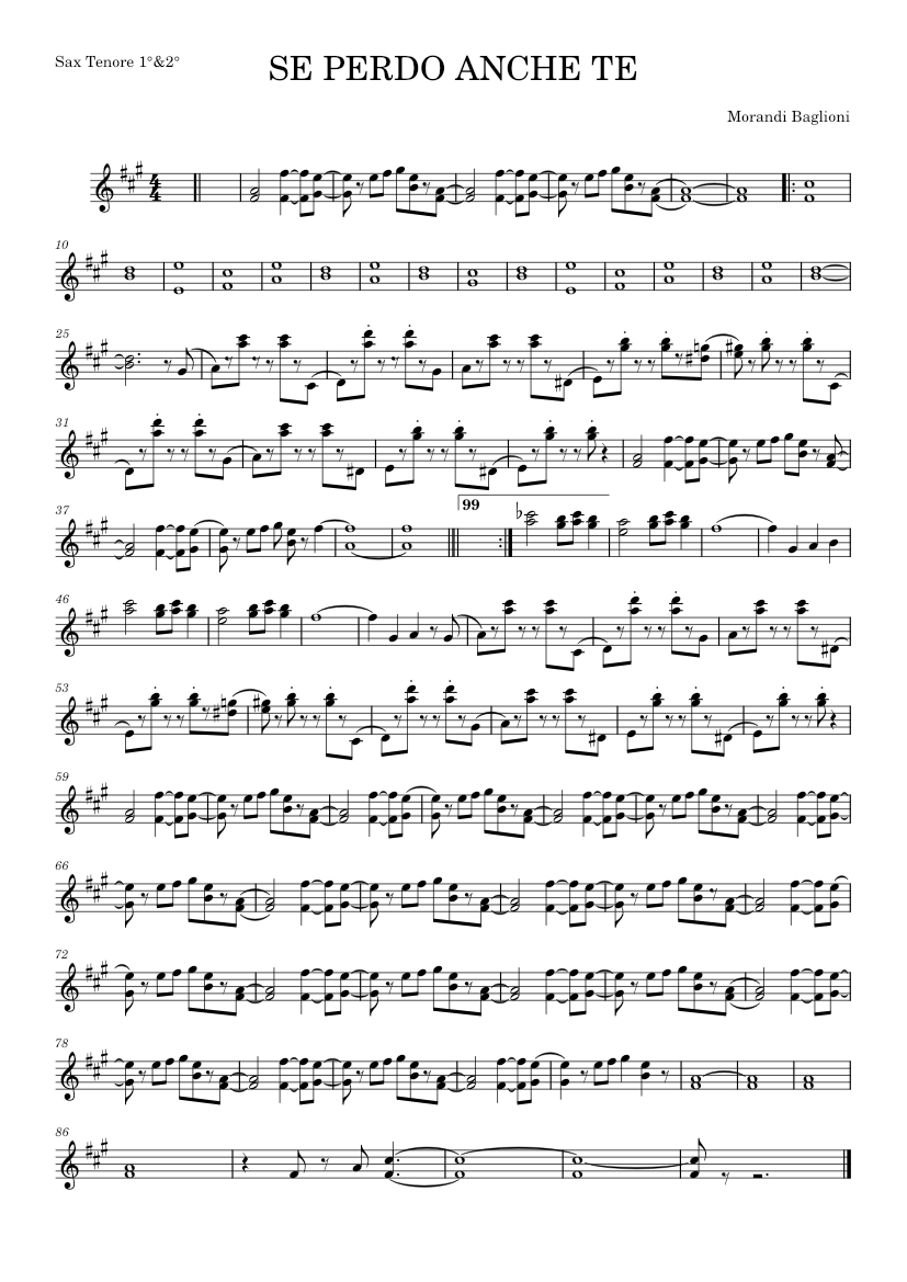 SE PERDO ANCHE TE (Sax Tenore).mscz Sheet music for Voice (other) (Solo ...
