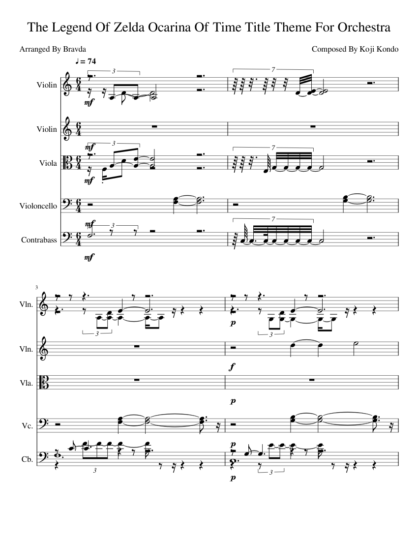 Legend Of Zelda Ocarina Of Time Title Theme For Orchestra Sheet music ...