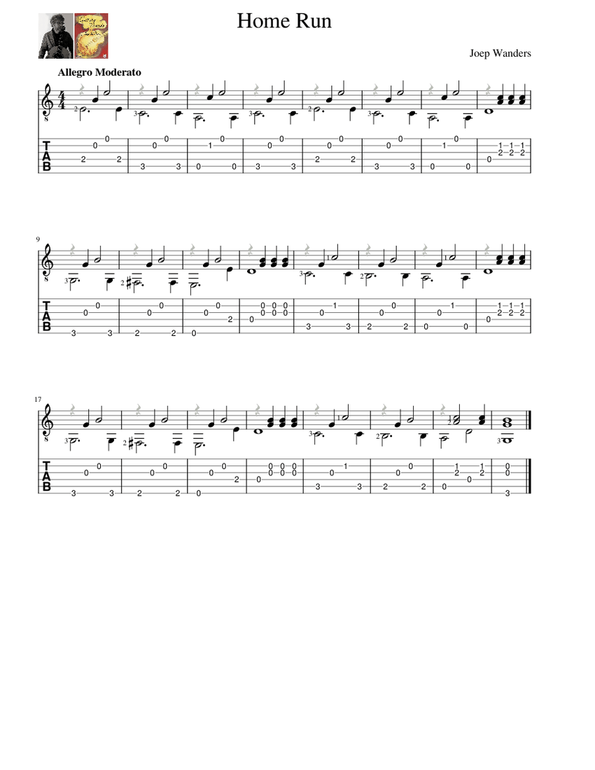 Home run – Joep Wanders Sheet music for Guitar (Solo) | Musescore.com