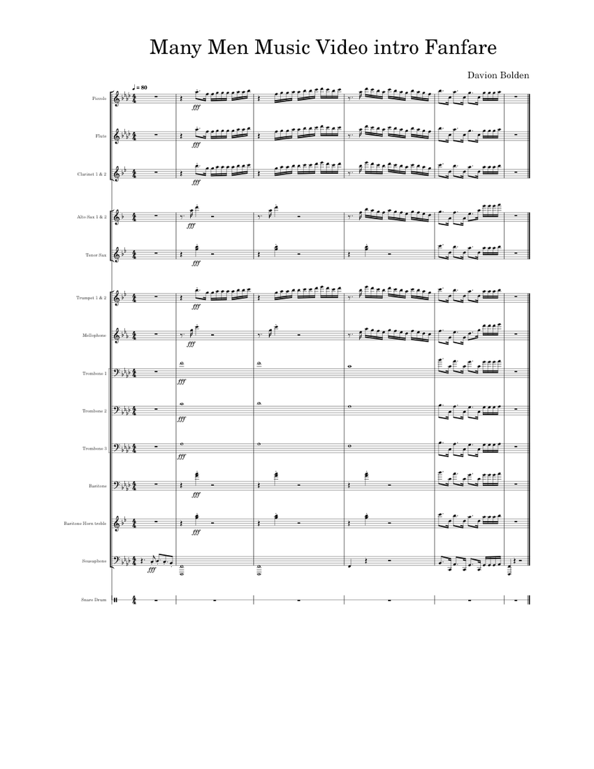 Many_Men_Music_Video_intro_Fanfare Sheet music for Trombone, Flute ...
