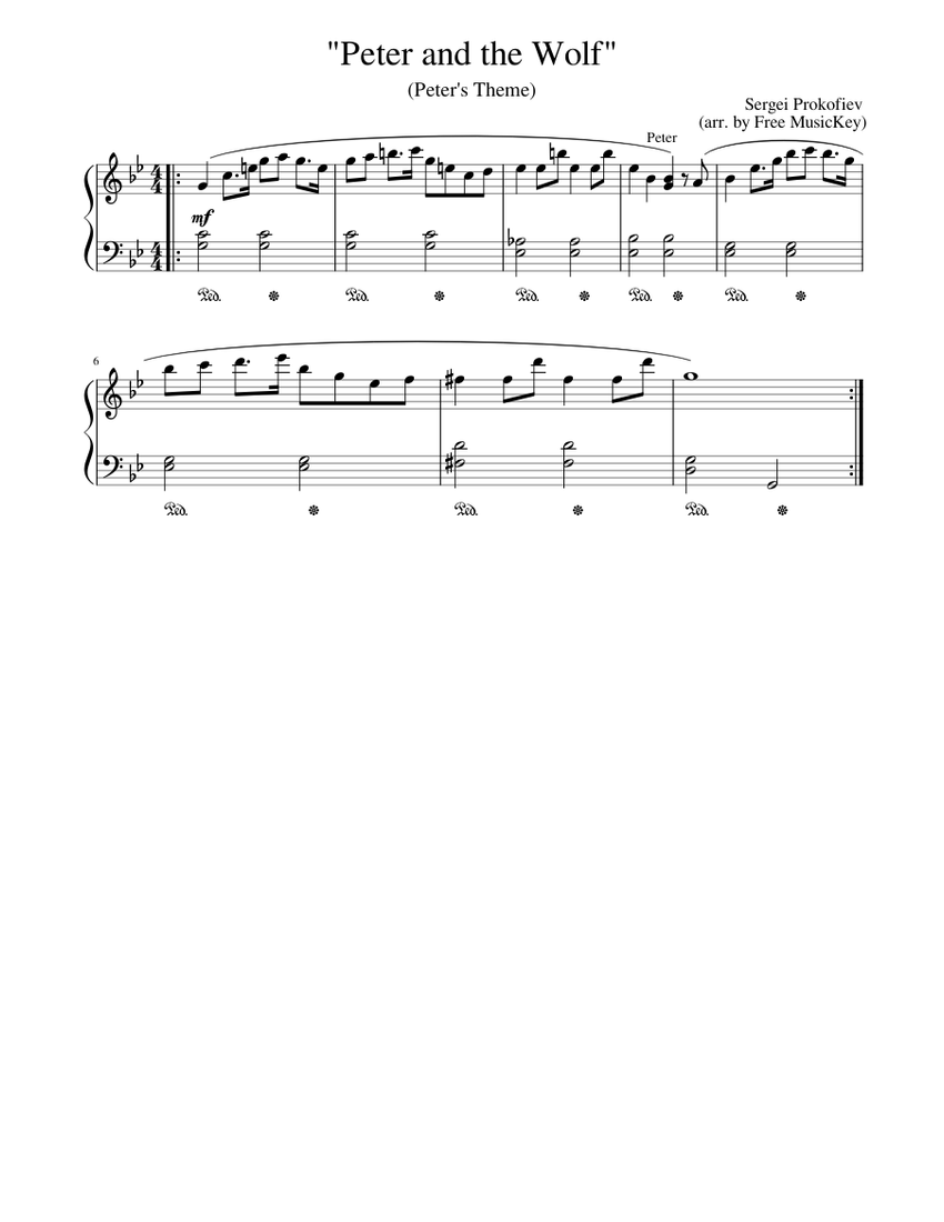Sergei Prokofiev "Peter and the Wolf" Peter's Theme Easy Piano (arr. by ...