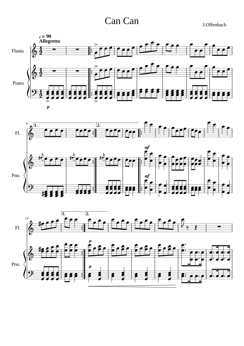 Can Can (piano solo) Sheet music for Piano, Flute (Solo) | Musescore.com