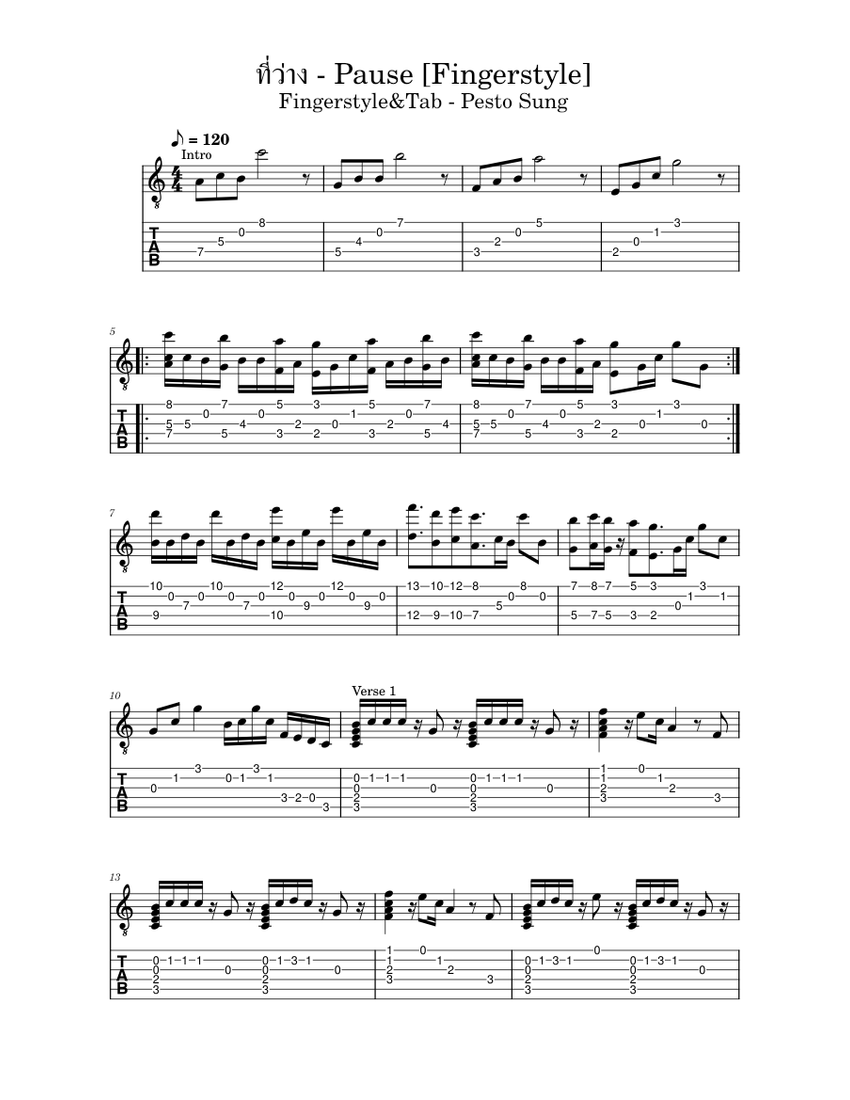 ที่ว่าง - Pause [Fingerstyle] Sheet music for Guitar (Solo) | Musescore.com
