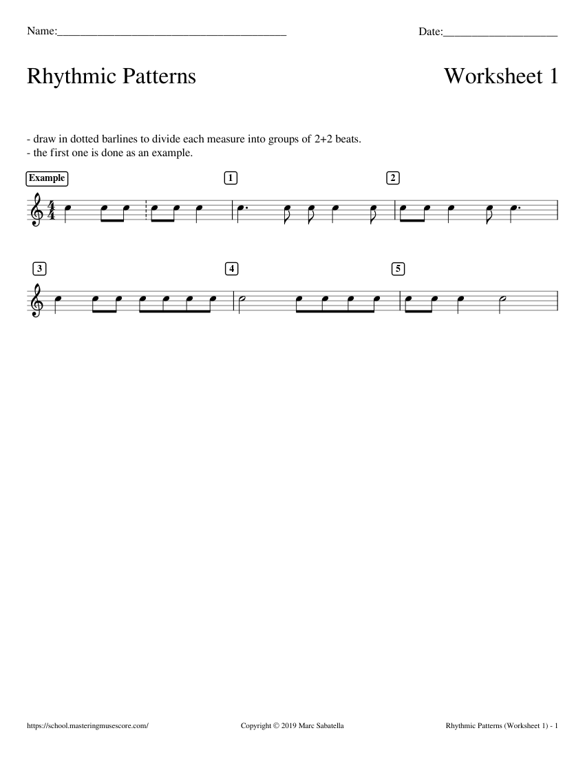 Rhythmic Patterns (Worksheet 1) Sheet music for Piano (Solo ...