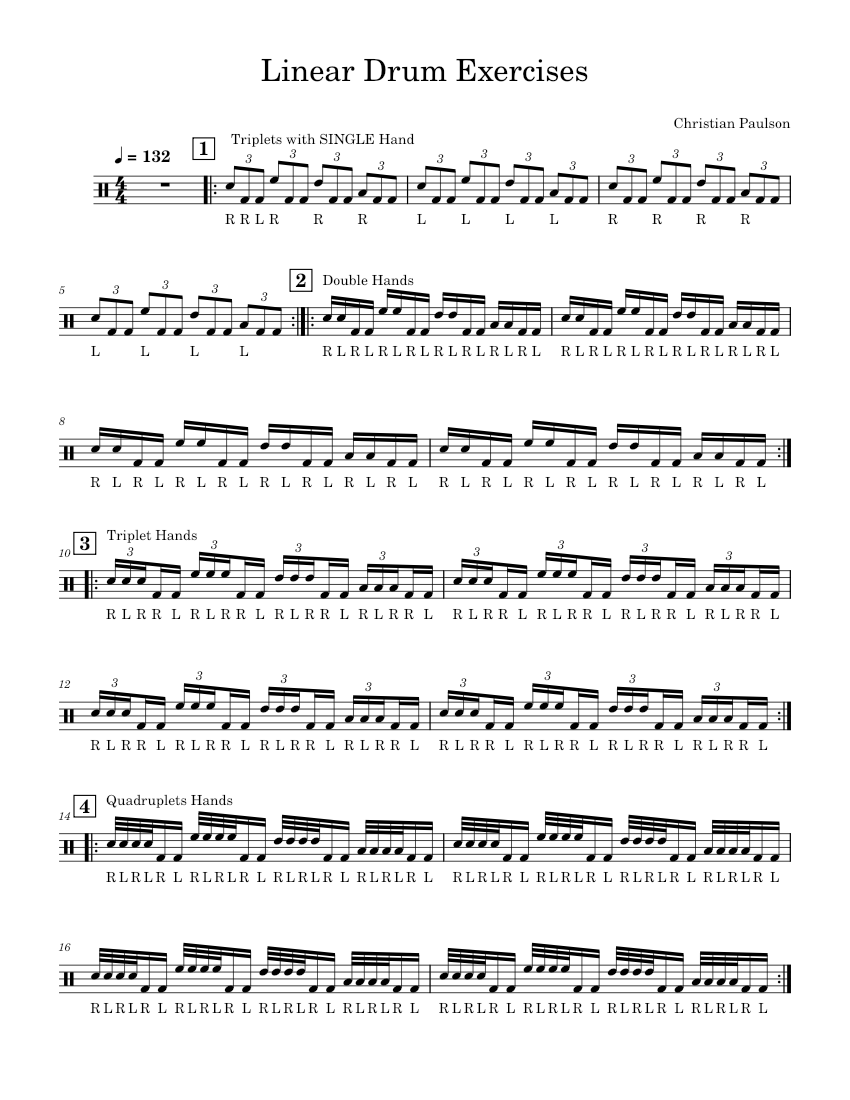 Linear Drum Exercises Sheet Music for Drum group (Solo) | MuseScore.com