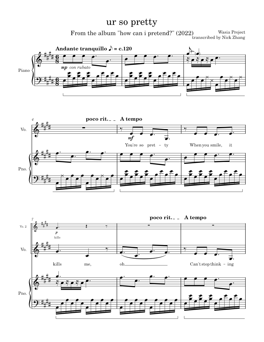 ur so pretty - Wasia Project Sheet music for Piano, Voice (other ...