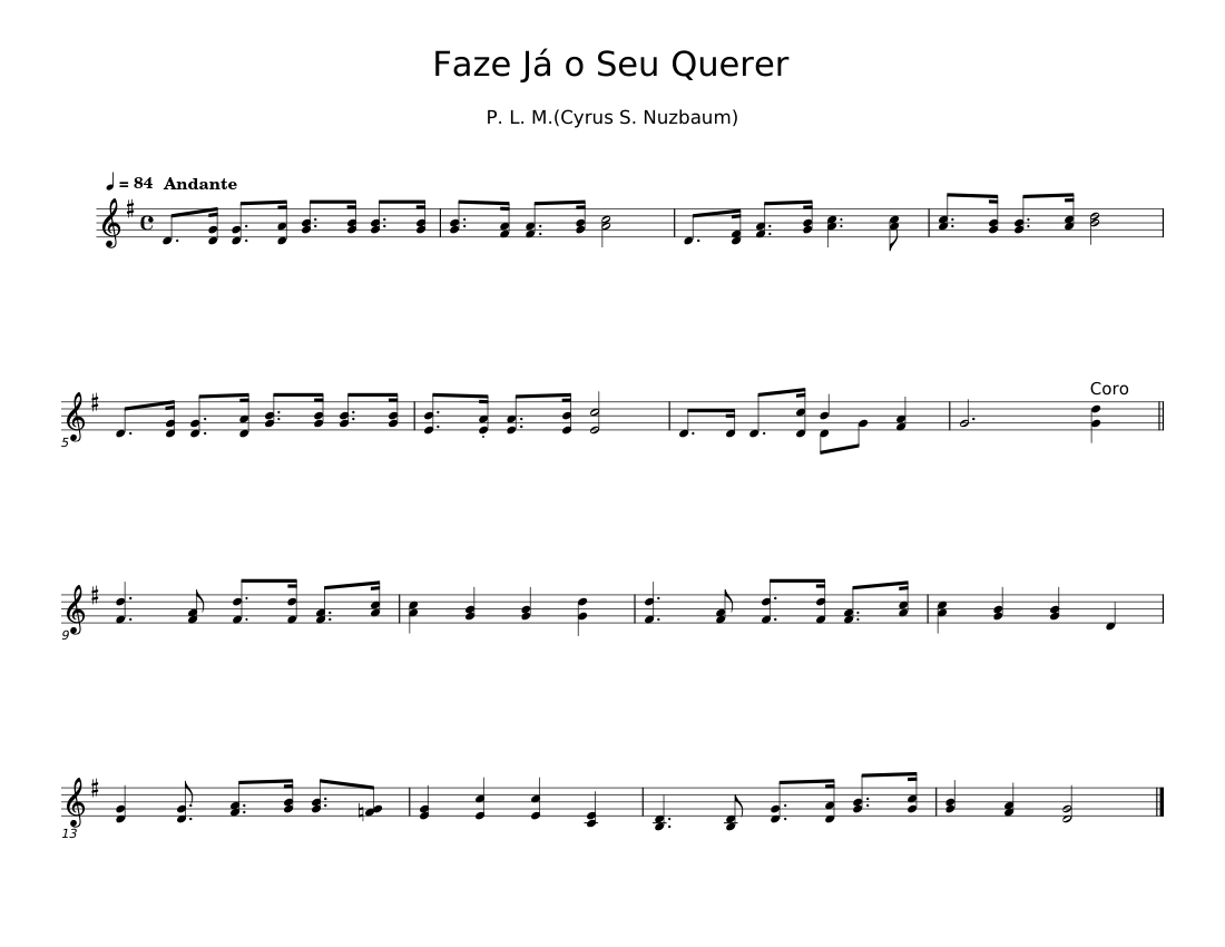 Faze Já o Seu Querer - Cyrus Sylvester Nusbaum Sheet music for Piano ...