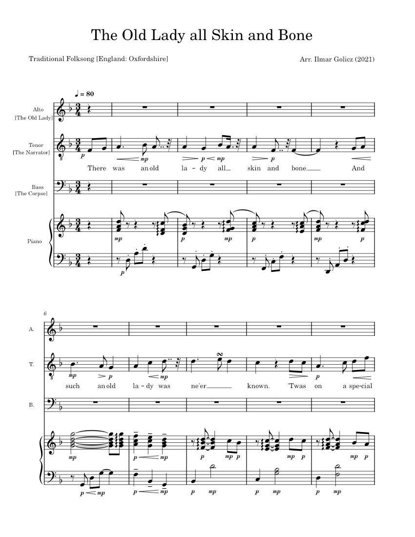 The Old Lady all Skin and Bone Sheet music for Piano, Bass guitar ...