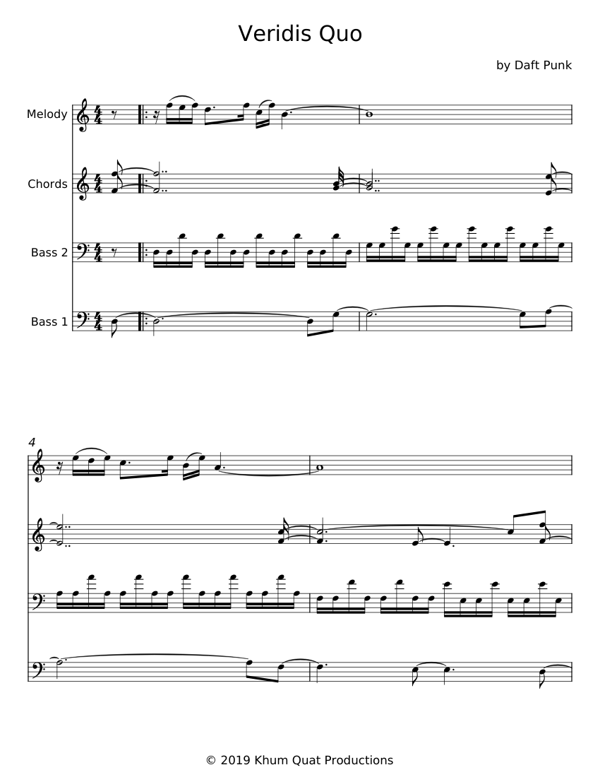 Veridis quo - Daft Punk Sheet Music for Piano (Mixed Quartet ...