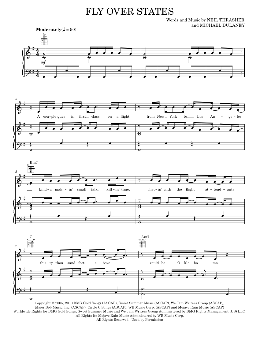 Play Official version of Fly over states sheet music by Jason Aldean ...