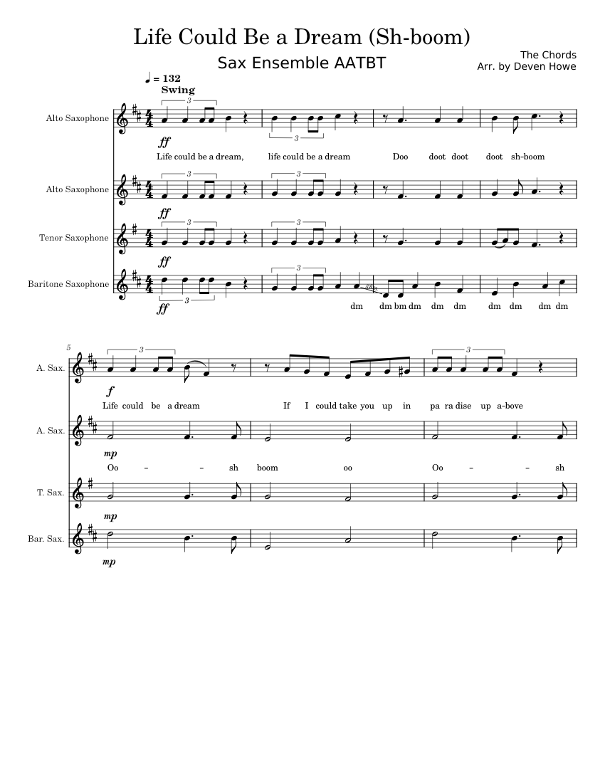 Life Could Be a Dream (Sh boom) Sheet music for Saxophone alto, Saxophone tenor, Saxophone ...