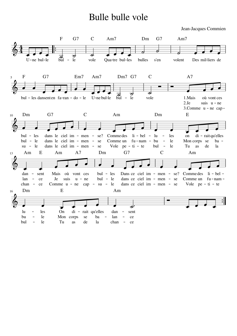 Bulle bulle vole Sheet Music for Piano (Solo) Easy | MuseScore.com