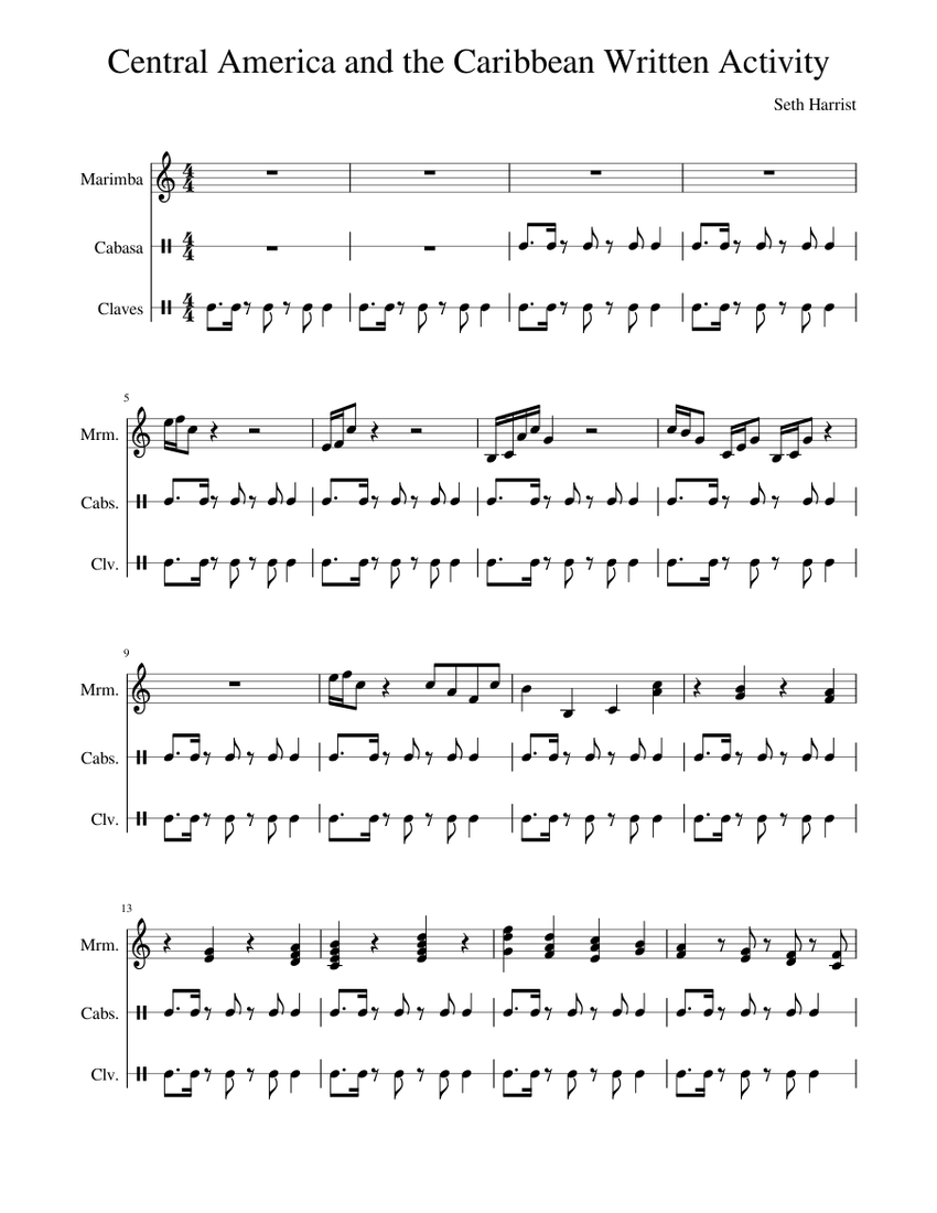 Central America and the Caribbean Written Activity Sheet music for ...