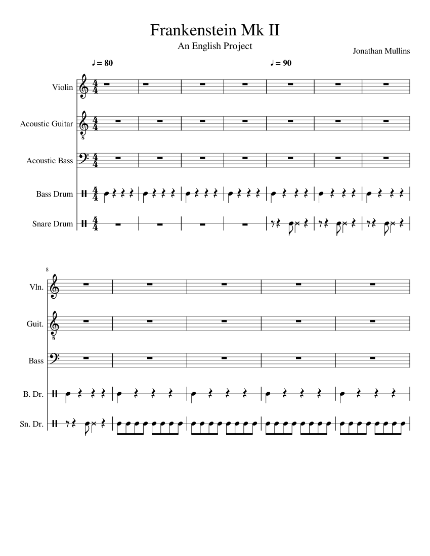Frankenstein Mk II Sheet music for Snare drum, Violin, Guitar, Bass ...
