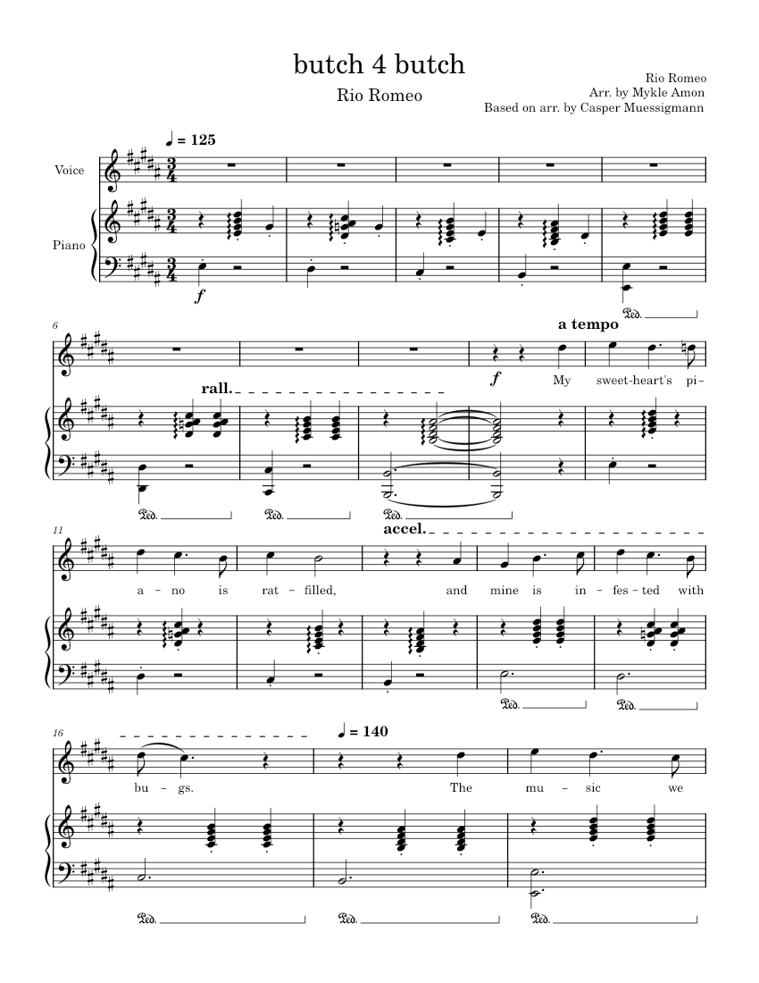 Butch 4 butch – Rio Romeo Sheet Music for Piano, Voice (other) (Piano ...